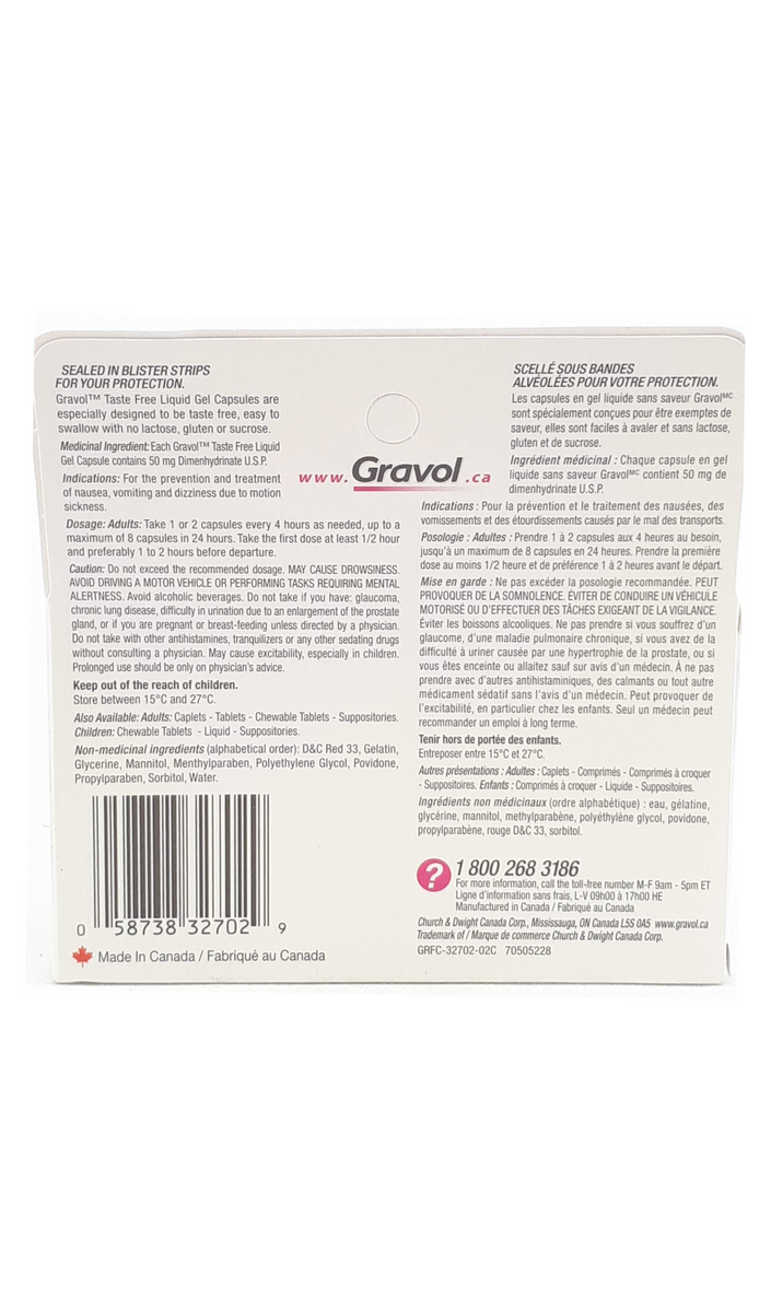 Gravol 50mg, Softgel, 8 Capsules – Green Valley Pharmacy